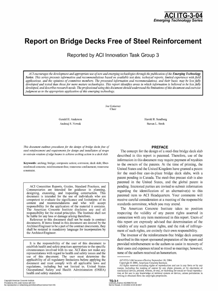 ACI ITG-3 (2004) Report-BridgeDecksFreeofSteelReinforcement | PDF ...