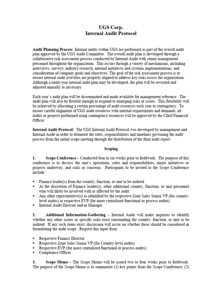 UGS Corporations Internal Audit Protocol | Download Free PDF | Internal ...