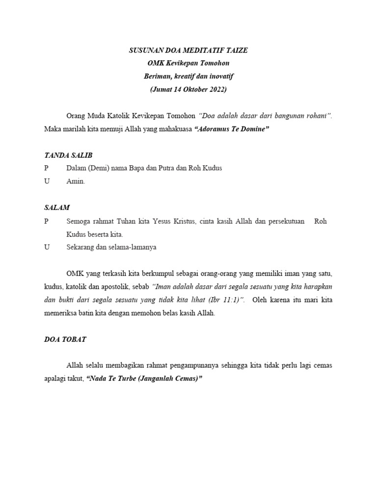 Doa Meditatif Taize | PDF