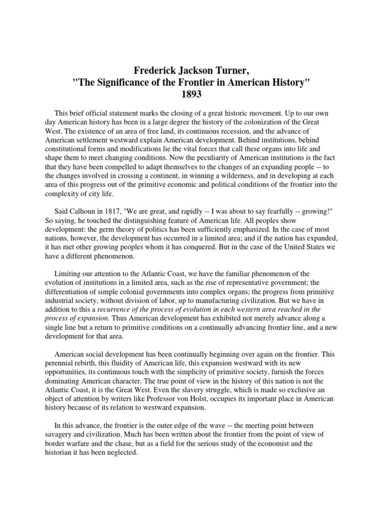 Turner Thesis, Frederick Jackson Turner | PDF | Ohio River | Frontier