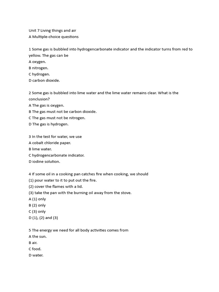 Unit 7 Living Things and Air (Question) | PDF | Respiratory System | Oxygen