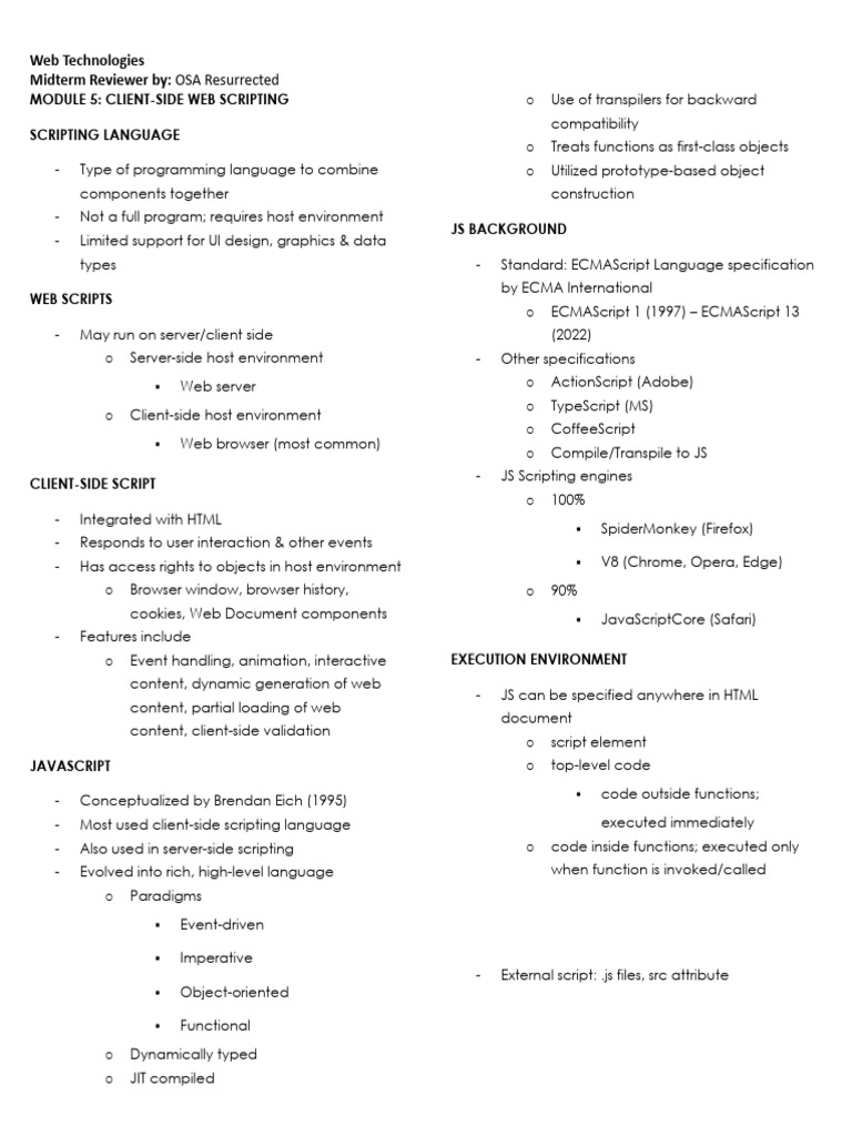 Midterm Reviewer Web Tech | PDF | Document Object Model | Java Script