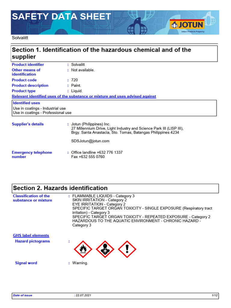 Solvalitt Msds | PDF | Occupational Safety And Health | Chemistry