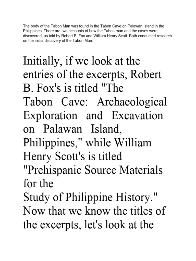 The Body of The Tabon Man Was Found in The Tabon Cave On Palawan Island ...