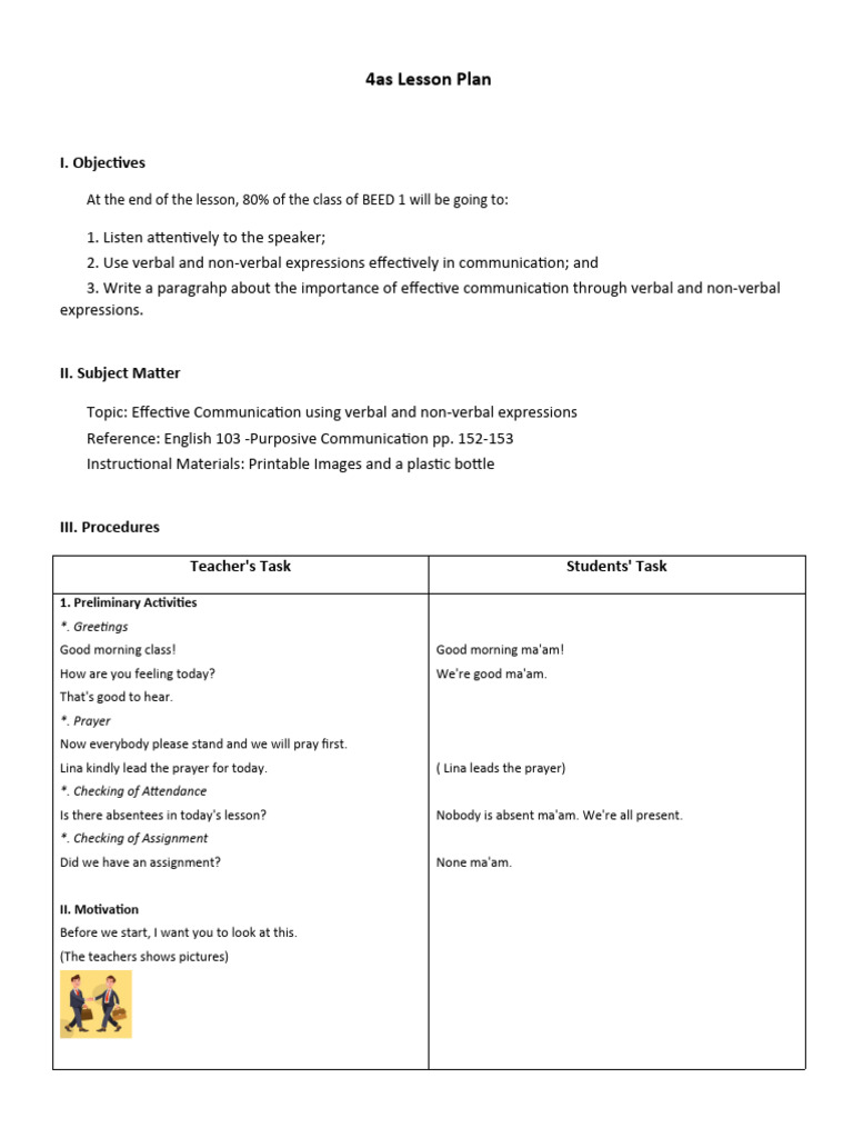 4as Lesson Plan-WPS Office | PDF | Nonverbal Communication | Communication