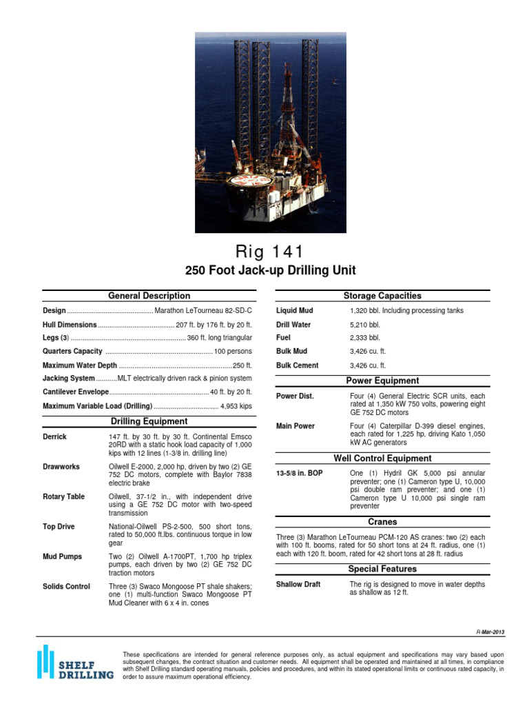 Shelf Drilling - Rig 141 - Spec Sheet March 2013 | PDF | Electric Motor ...