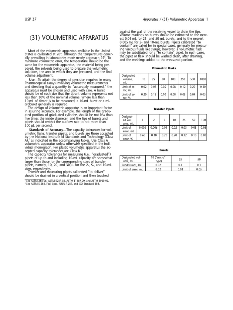 Volumetric Apparatus Calibration Standards | PDF | Volume | Metrology