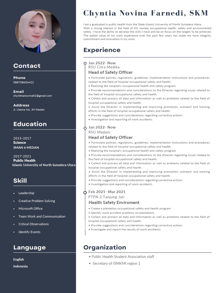 CV Cindy | PDF | Occupational Safety And Health