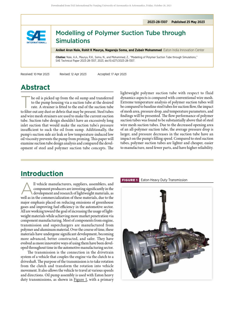 Modelling of Polymer Suction Tube Through Simulations | PDF | Pump ...