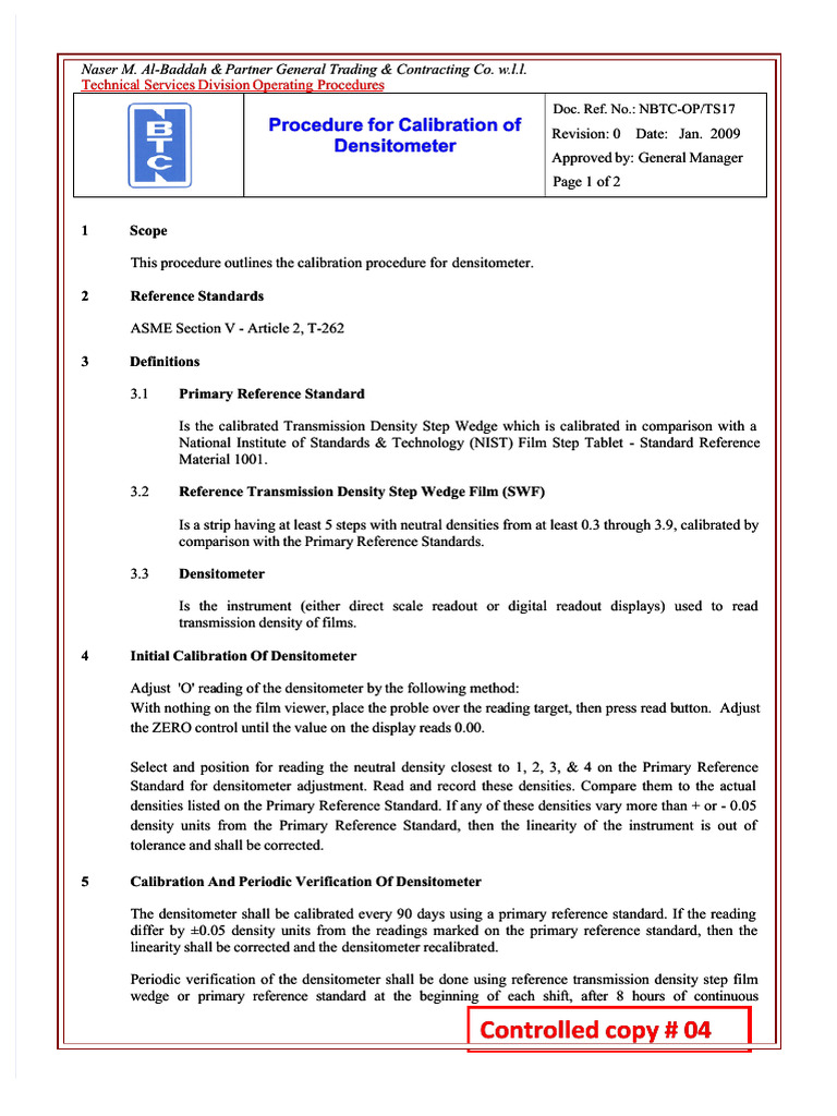 Densitometer Calibration Procedure17 | PDF | Calibration | Metrology