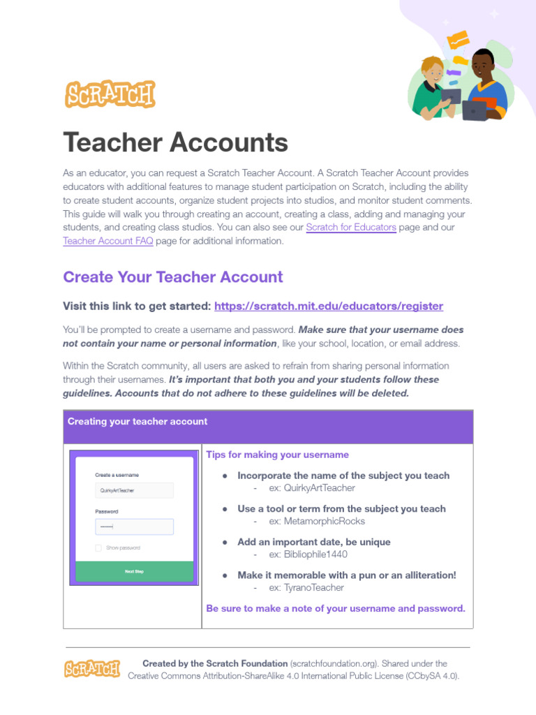 Scratch Teacher Accounts Guide | PDF | Scratch (Programming Language) | Button (Computing)