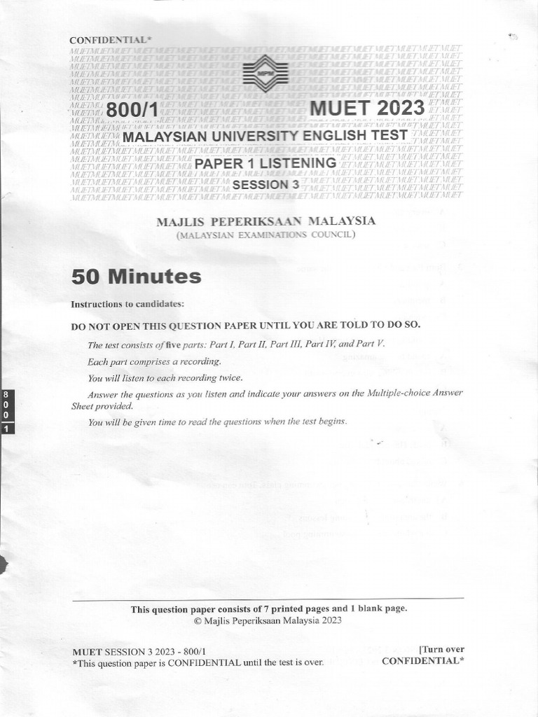 MUET 2023 Session 3 Paper 1 Listening (800/1) | PDF