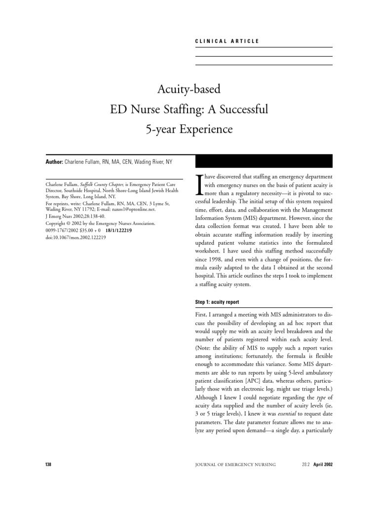 Acuity-Based ED Nurse Staffing A Successful 5-Year Experience | PDF ...