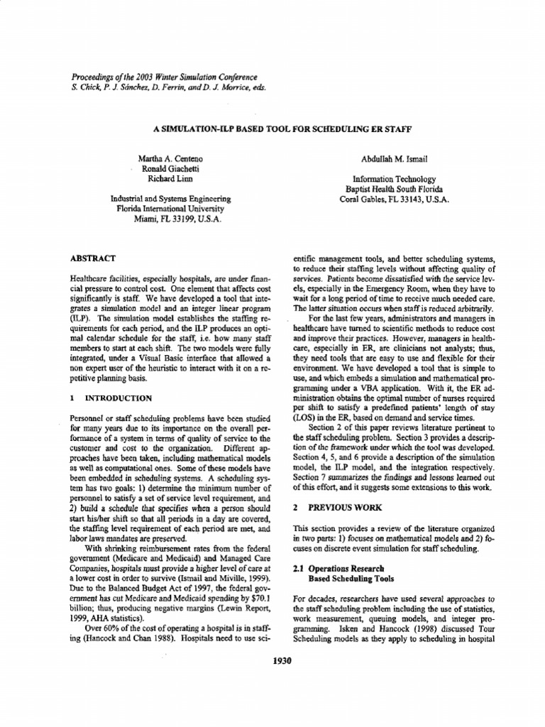 A Simulation-ILP Based Tool For Scheduling ER Staff | PDF | Simulation | Emergency Department