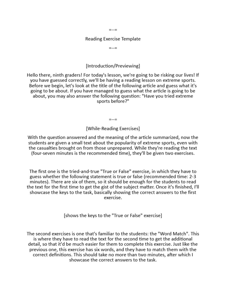 Reading Template | PDF