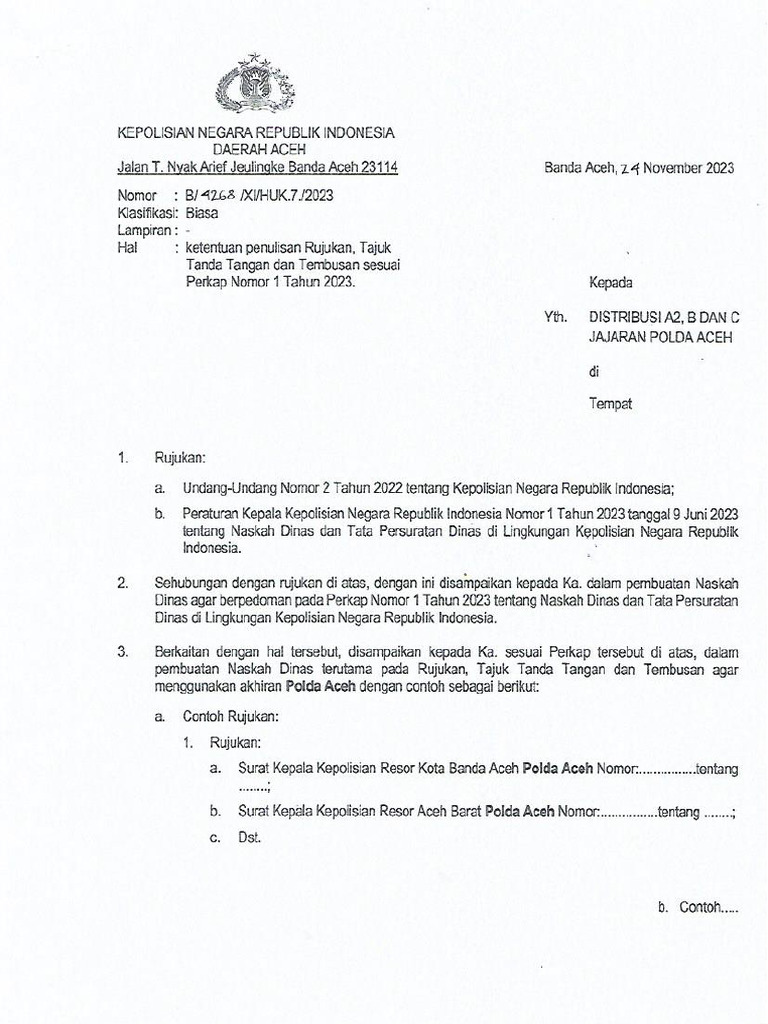 Ketentuan Penulisan Rujukan, Tajuk TTD Dan Tembusan Sesuai Perk | PDF