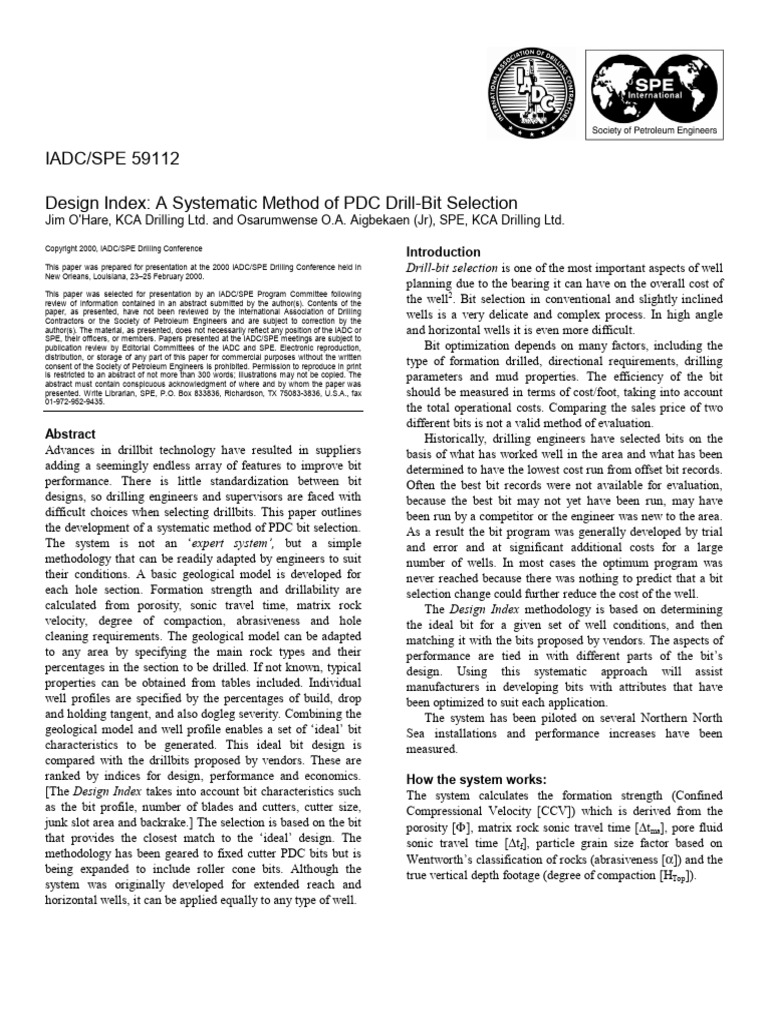 Design Index - A Systematic Method of PDC Drill Bit Selection | PDF | Porosity