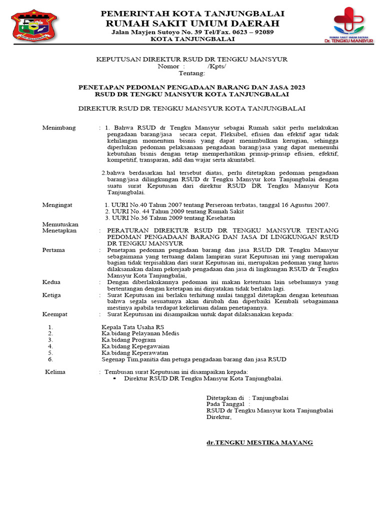 TKRS-7 Ep A SK Pedoman Pengadaan Barang Dan Jasa | PDF