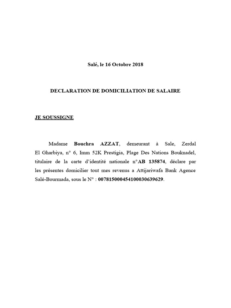 Domiciliation de salaire à Attijari Bank | PDF