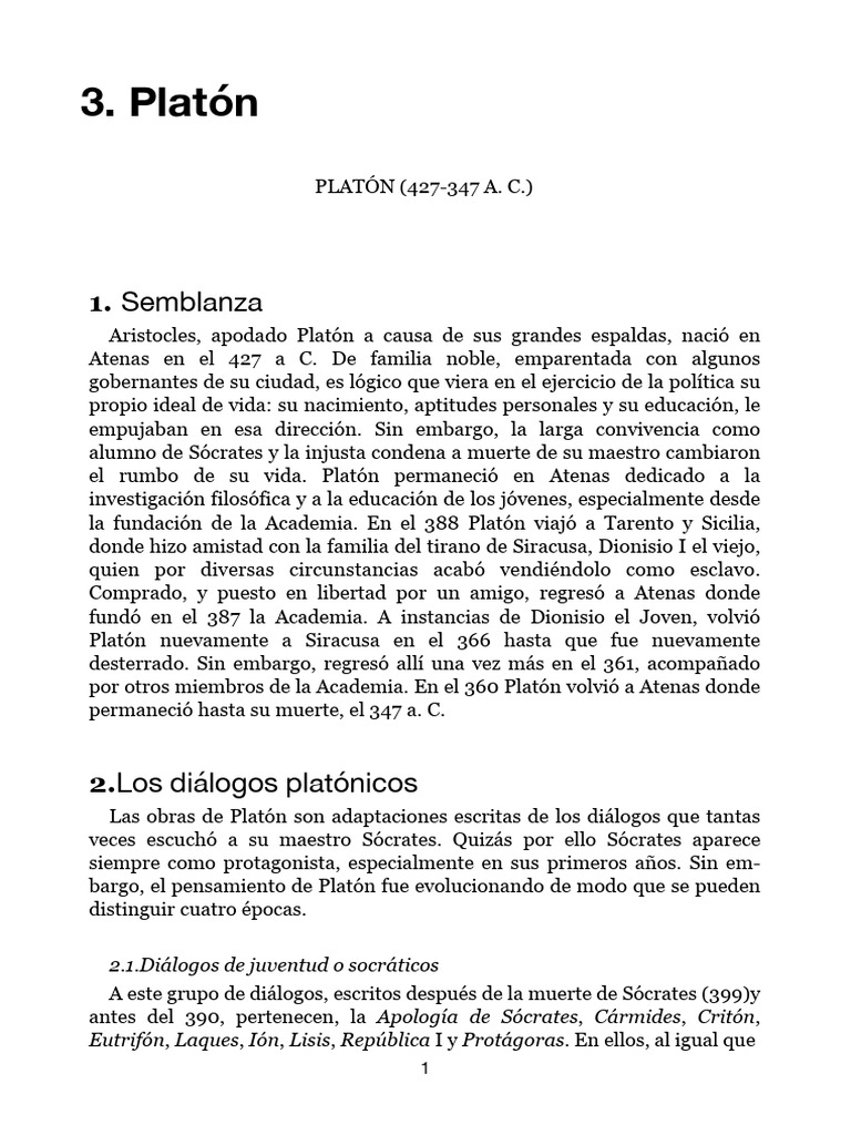 Vida y Pensamiento de Platón | PDF | Platón | Conocimiento