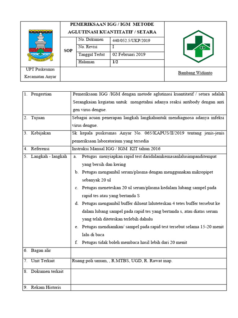 Sop Pemeriksaan Igg Igm | PDF
