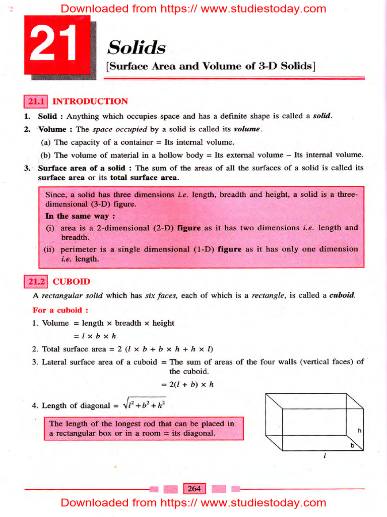 ICSE Class 9 Maths Chapter 21 Solids Surface Area and Volume of 3D ...