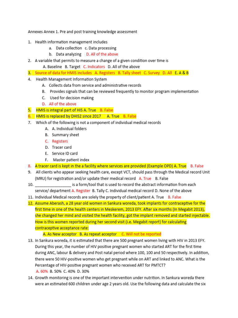 Pre - Post Test Revised HMIS | PDF | Medical Record | Health Informatics