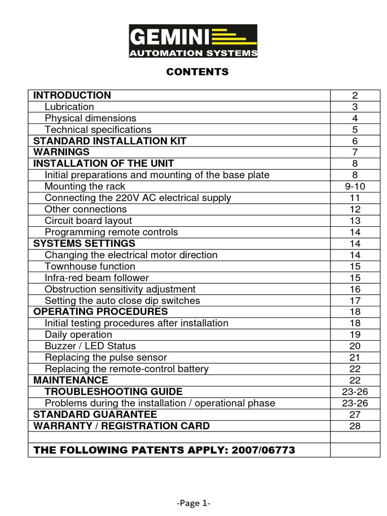 Gemini DC Sliding Gate Motor Manual | PDF | Power Supply | Electrical Connector