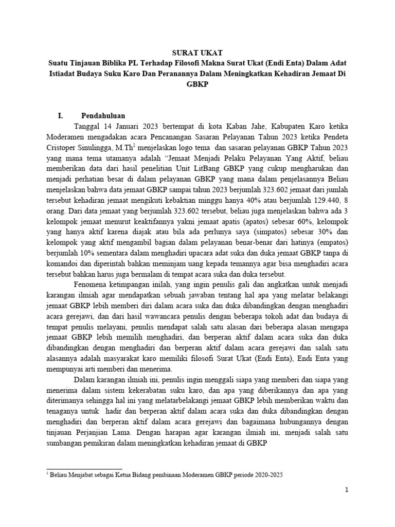 Filosofi Surat Ukat dalam Budaya Karo | PDF
