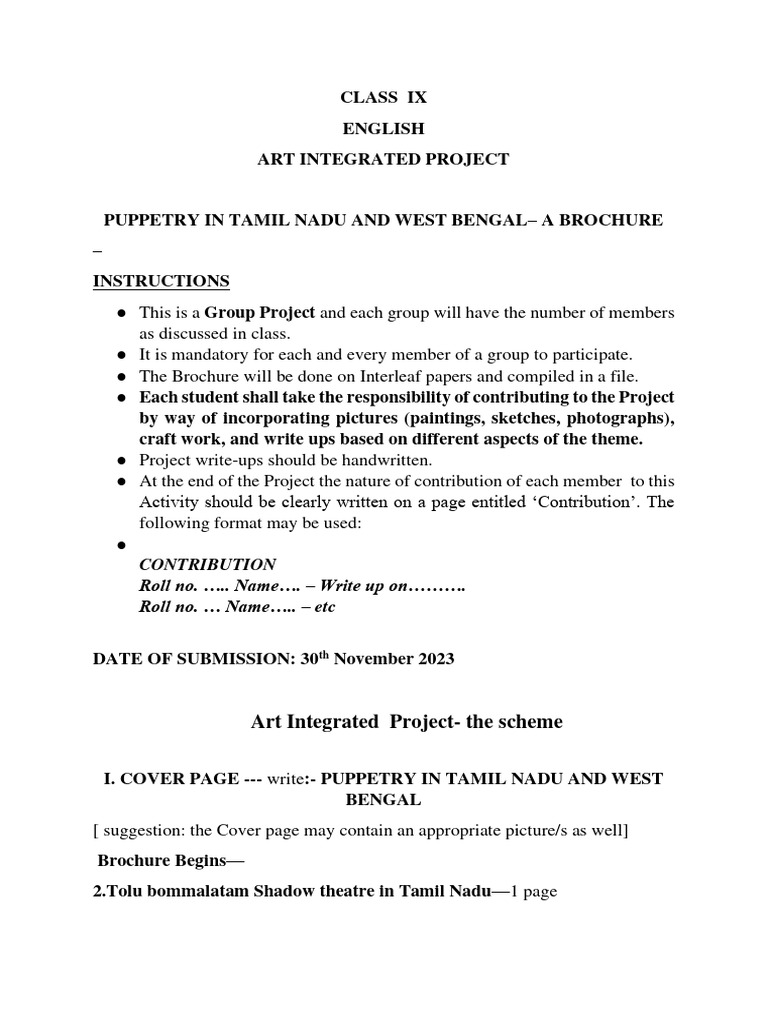 CLASS IX Art Integrated Project (2023-2024) | PDF | Puppetry | The Arts
