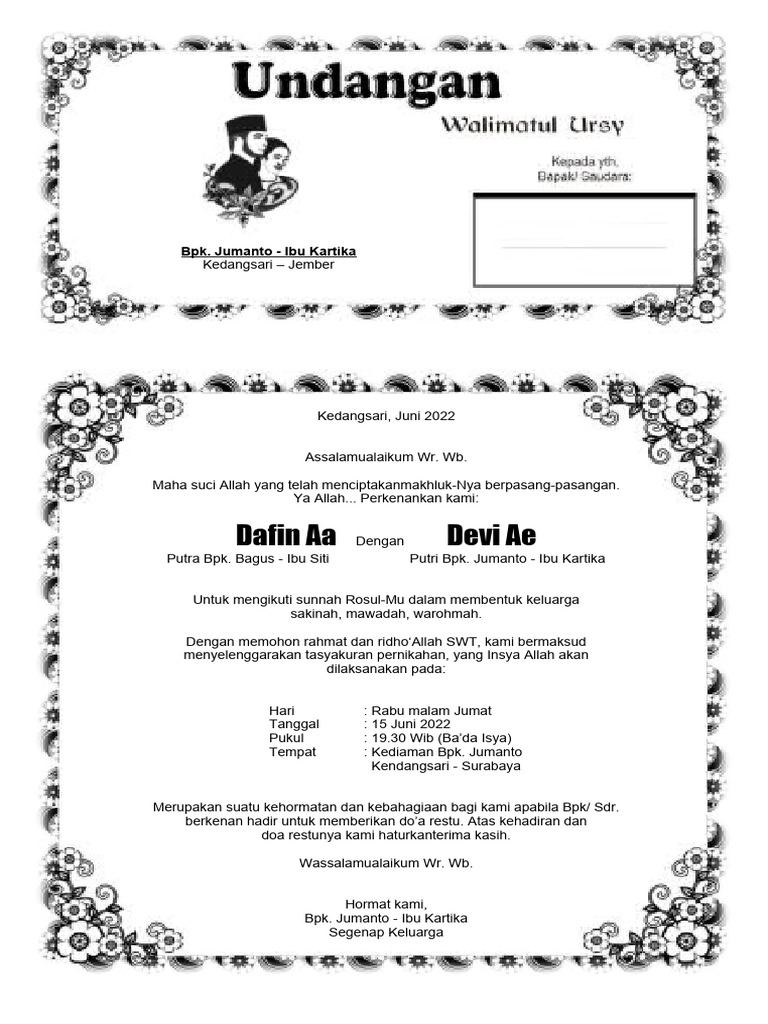Undangan Walimatul Ursy Doc 1 | PDF