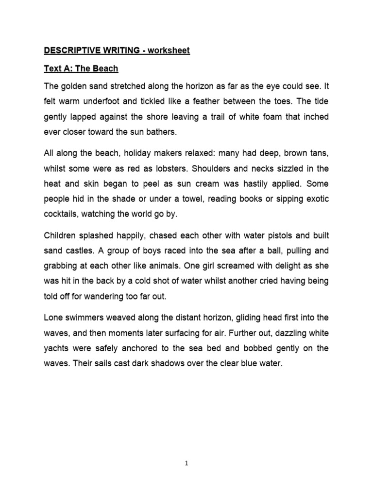 Descriptive Writing Worksheet PDF | PDF | Social Science