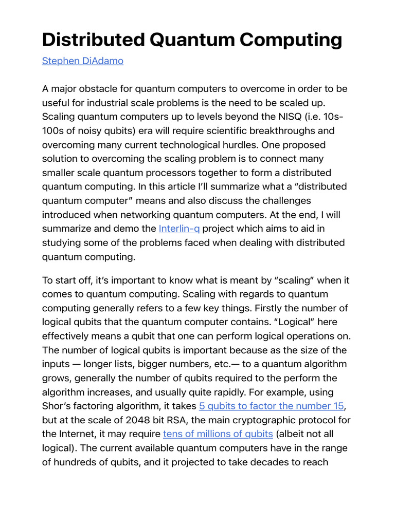 DiAdamo - Scaling, Distributed Quantum Computing | PDF | Quantum Computing | Computing