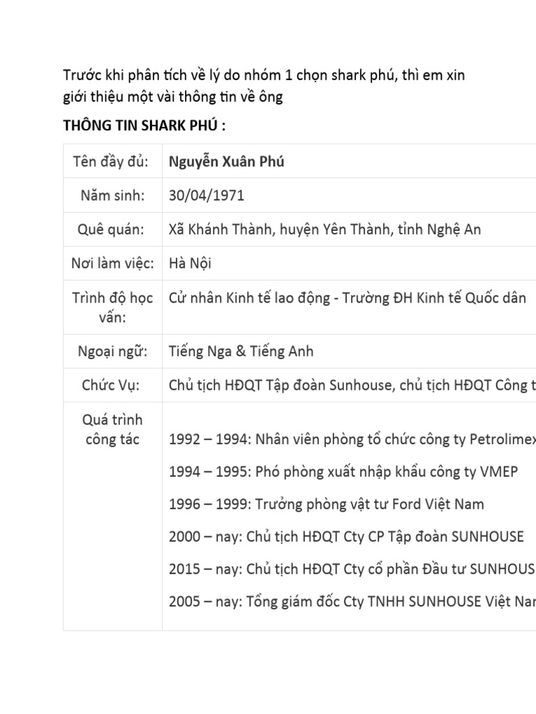 Thông Tin Shark Phú | PDF