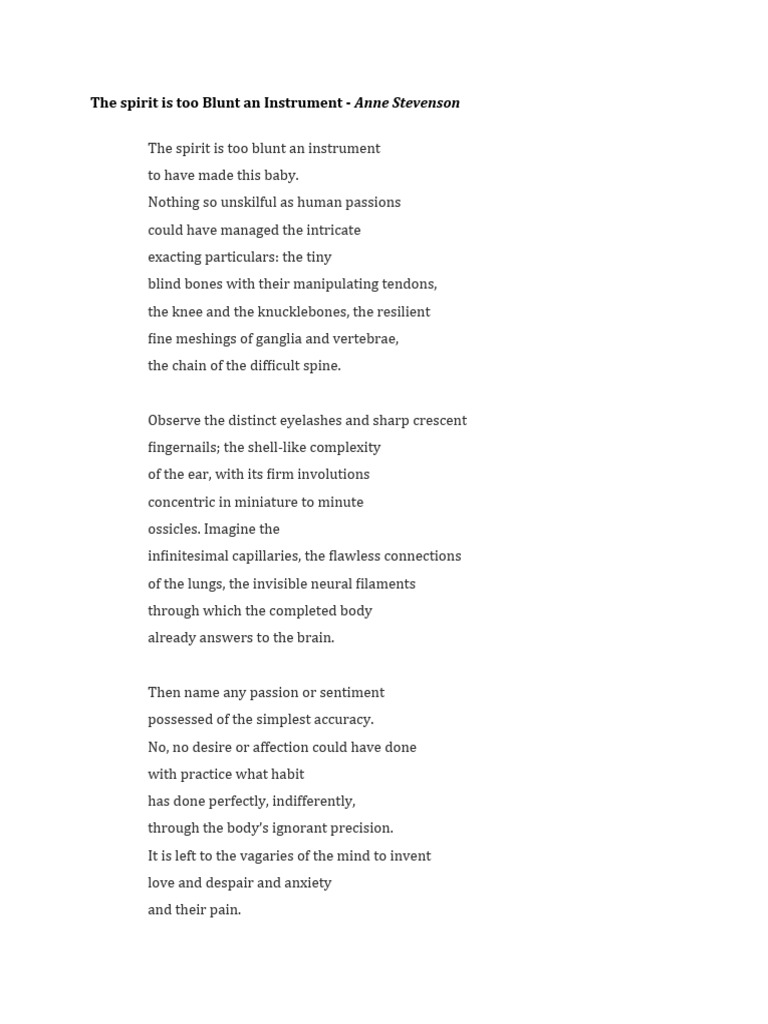The Spirit Is Too Blunt An Instrument | PDF | Feeling | Poetry