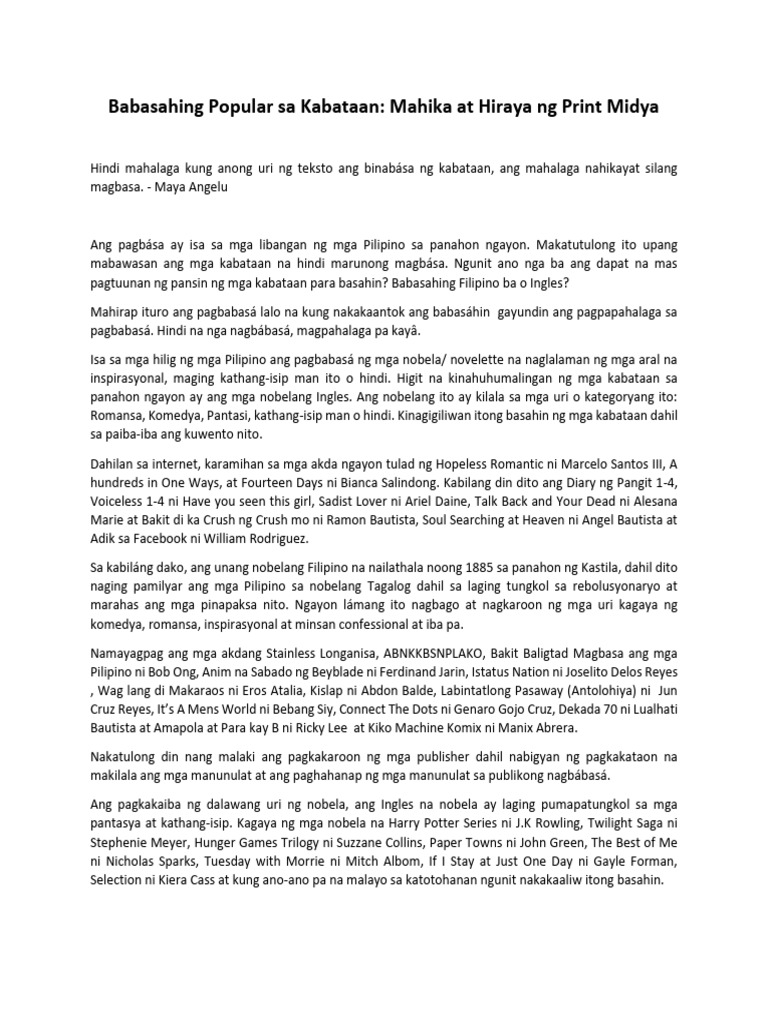 Babasahing Popular Sa Kabataan | PDF