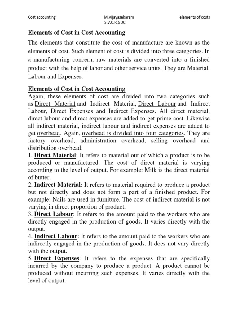 Elements of Cost in Cost Accounting | Download Free PDF | Cost | Cost ...