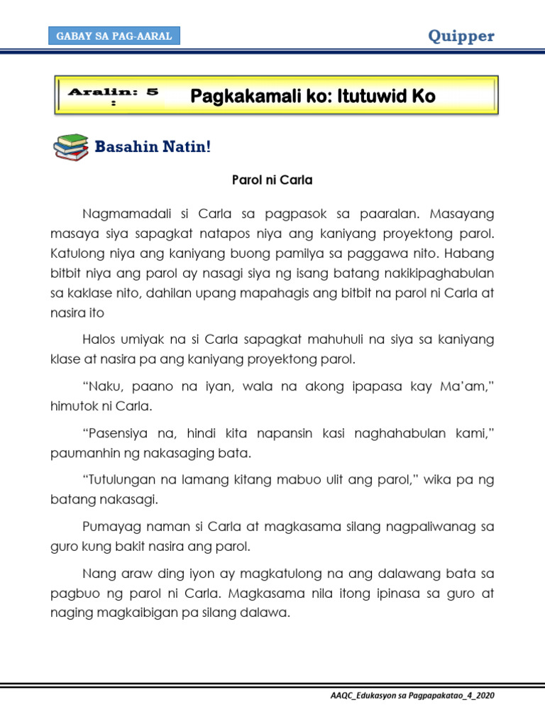 5fbb9ae1801b350e097e8675-1606130522-G4 - ESP - Yunit 2-Aralin 5 | PDF