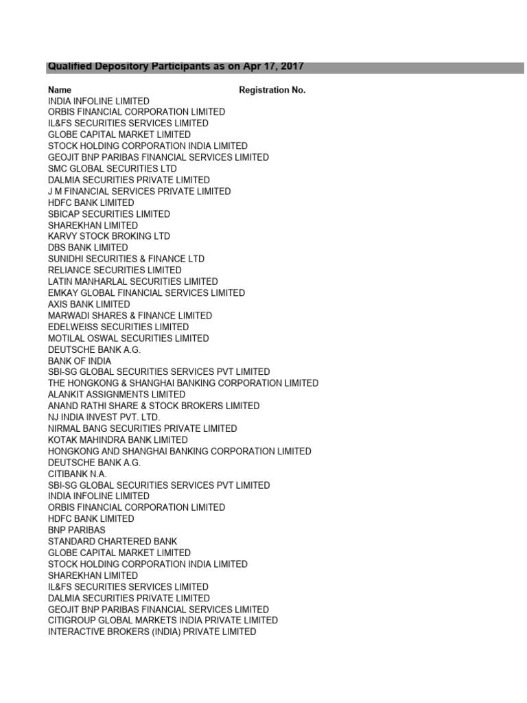 Qualified Depository Participants As On Apr 17 2017 | PDF | Securities ...