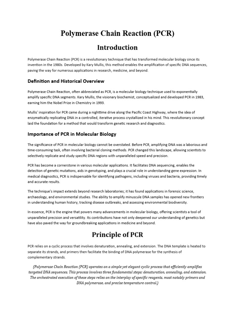 Param's PCR Project | PDF | Polymerase Chain Reaction | Primer (Molecular Biology)