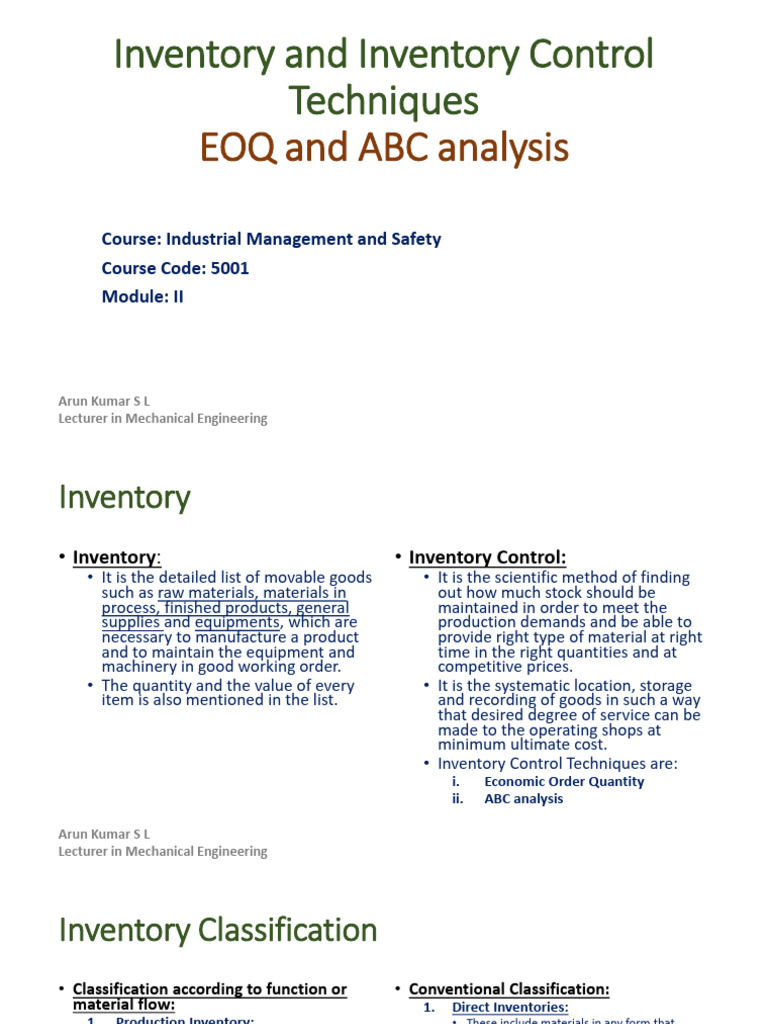 Inventory and Inventory Control Techniques | PDF | Inventory | Product ...