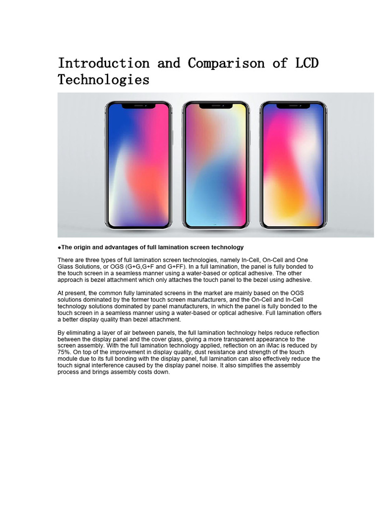 Introduction and Comparison of LCD Technologies | PDF | Touchscreen ...