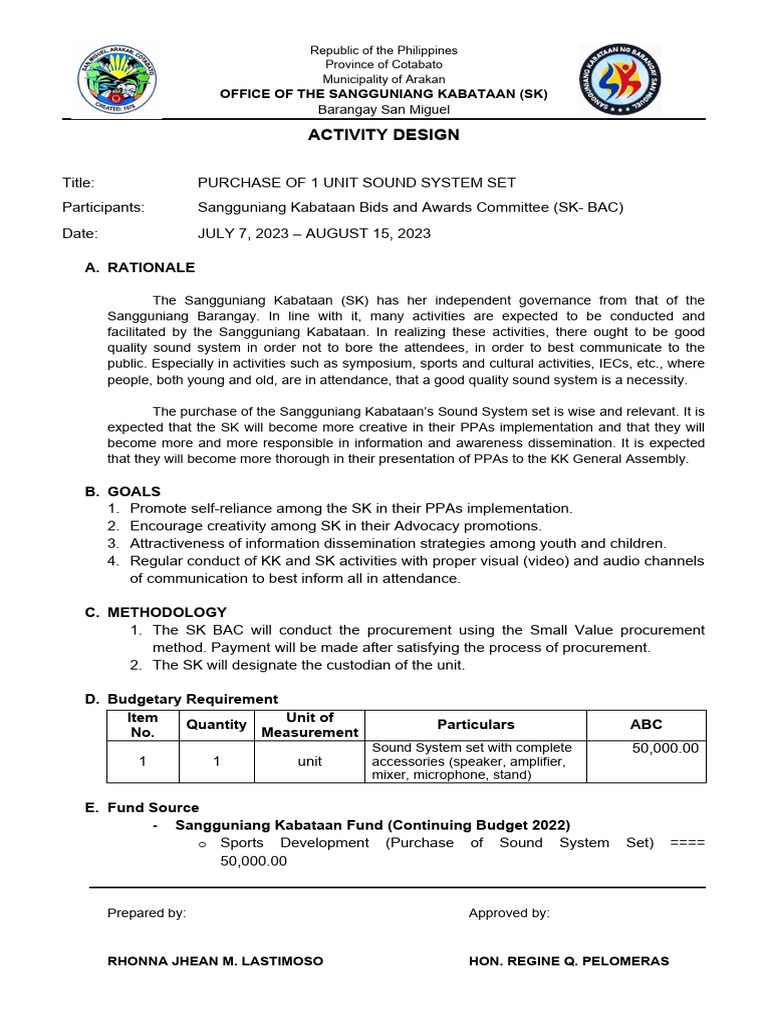 Purchase of Sound System | PDF