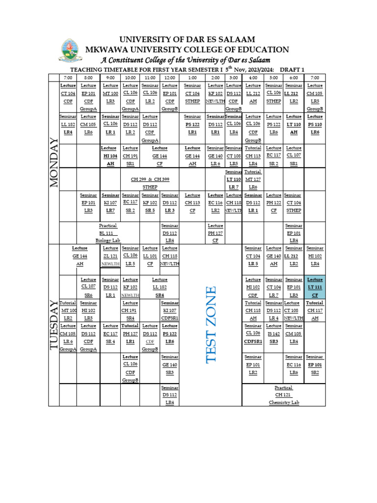 Teaching Timetable UD SEM I 2023-2024 D1 - 011740 | PDF | Education Theory | Teaching