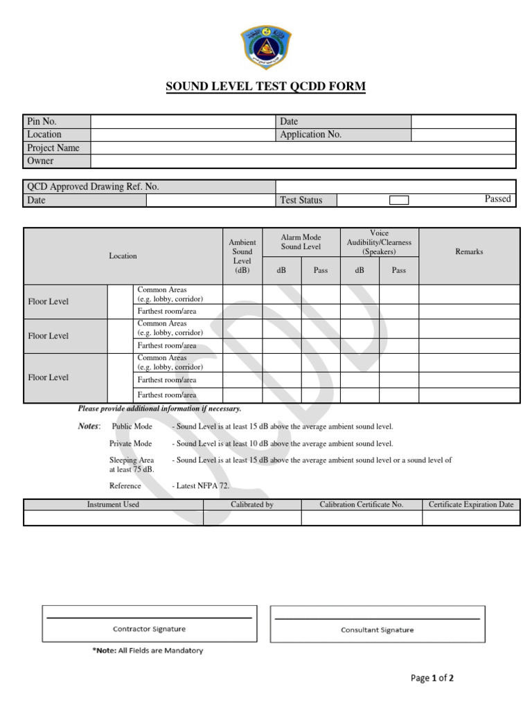 Sound Level Test Certification Form | PDF