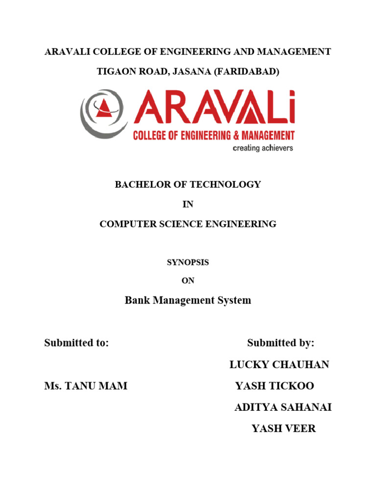 Synopsis of Project Bank Management System | PDF | Banks | Computer Hardware
