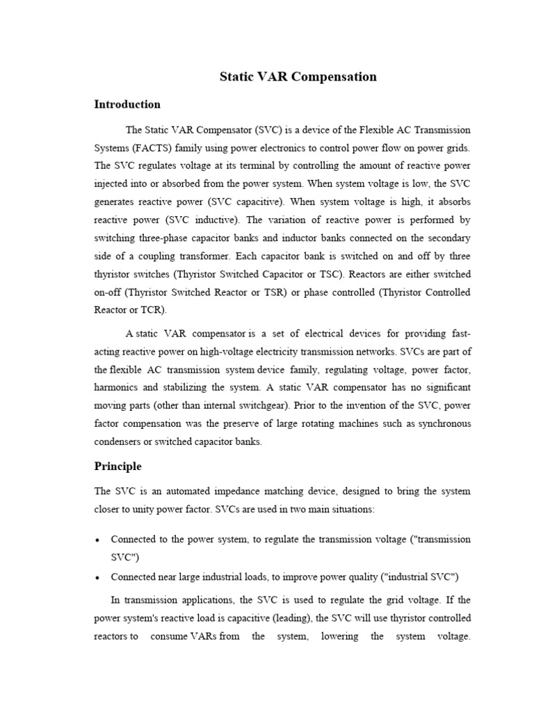 Static VAR FINAL | PDF | Electronic Filter | Ac Power