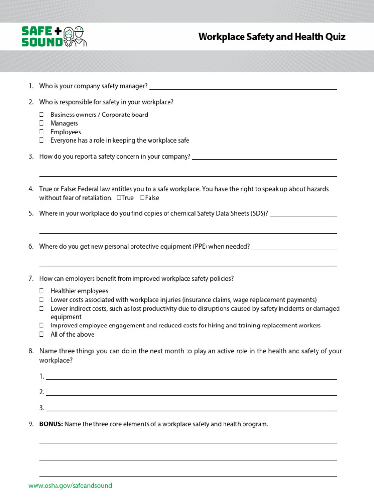 Activity Safety Quiz | PDF