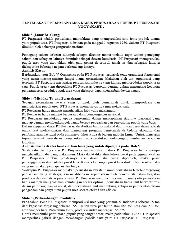 Penjelasan PPT SPM Analisa Kasus Perusahaan | PDF
