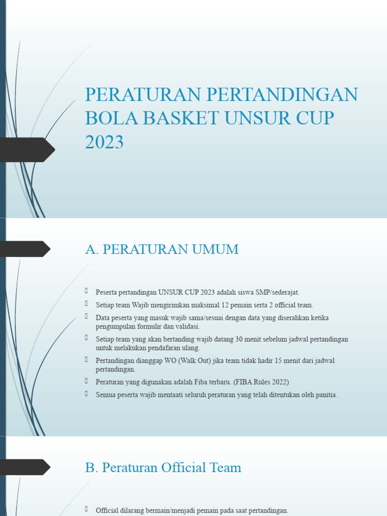 Peraturan Pertandingan Bola Basket Unsur Cup 2023 | PDF